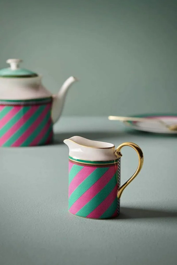 Pip Studio Pip Chique Stripes mlékovka 260ml, růžovo-zelená (Porcelánová mlékovka 260 ml)