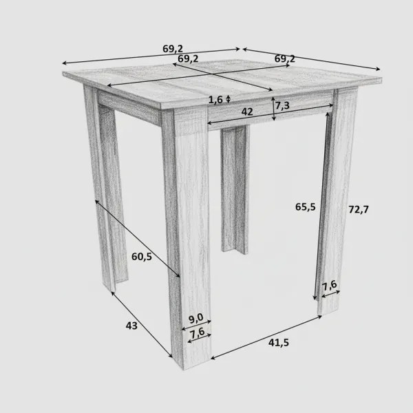 Čtvercový jídelní stůl LEVI dub sonoma