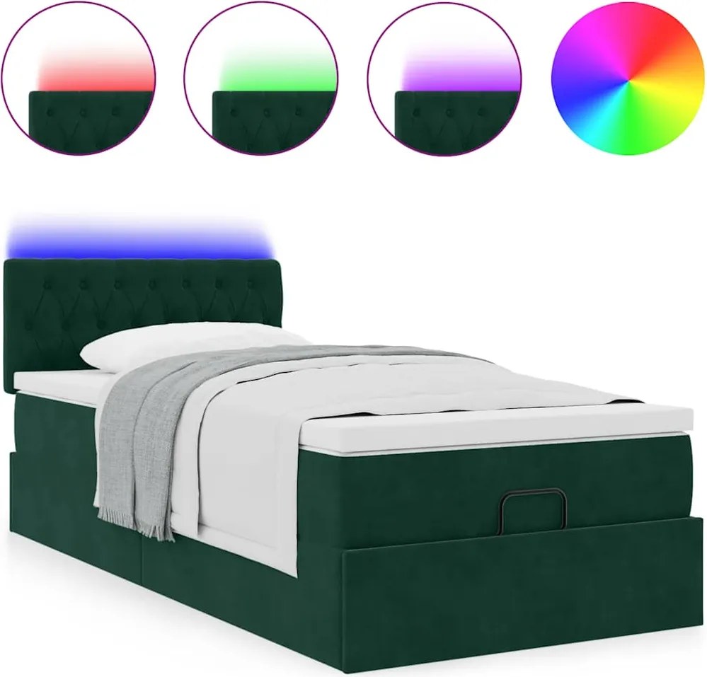 Osmanská postel s matrací & LED tmavě zelená 80x200cm samet 3312659