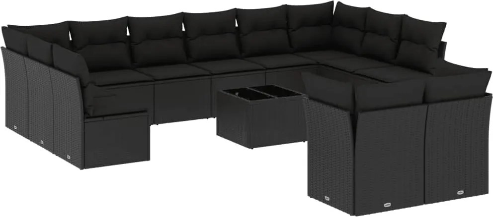 13dílný zahradní sedací souprava s poduškami černý polyratan 3250274