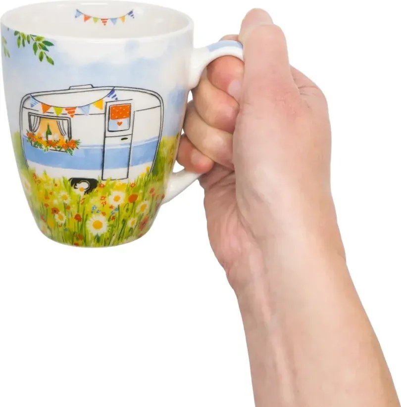 Porcelánový hrnek Prázdniny v karavanu, 350 ml – retro karavan, hrnek pro cestovatele a karavanisty
