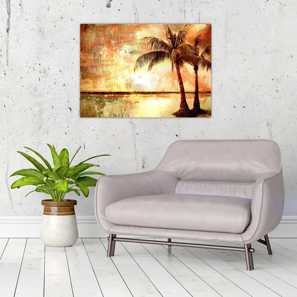 Skleněný obraz - Palmy na pláži (70x50 cm)
