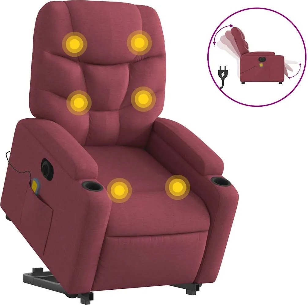 Elektrické zvedací masážní polohovací křeslo vínové textil 3204635