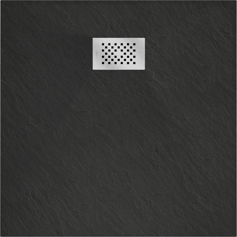Mexen Hugo, čtvercová sprchová vanička SMC 90 x 90 cm, černá, ocelová krytka, 42709090-X