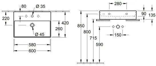 Villeroy & Boch 4A226G01 - Závěsné umyvadlo MEMENTO 60x42 cm keramika/bílá