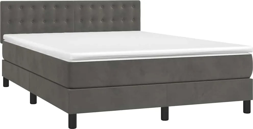 Box spring postel s matrací a LED tmavě šedá 140x190 cm samet 3134640