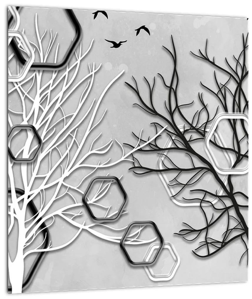 Abstraktní obraz se stromy (30x30 cm)