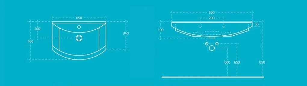 Aqualine Aqualine, ZERO keramické umyvadlo nábytkové 65x46cm, bílá, 6065