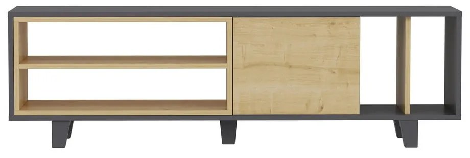 Šedý/přírodní TV stolek v dekoru dubu 160x49 cm Rosmar – Kalune Design