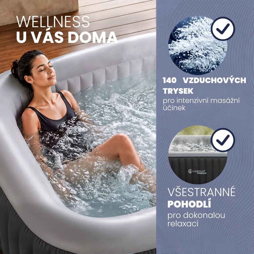 Nafukovací vířivý bazén OASIS pro 6 osob, čtvercový, černý Casaria
