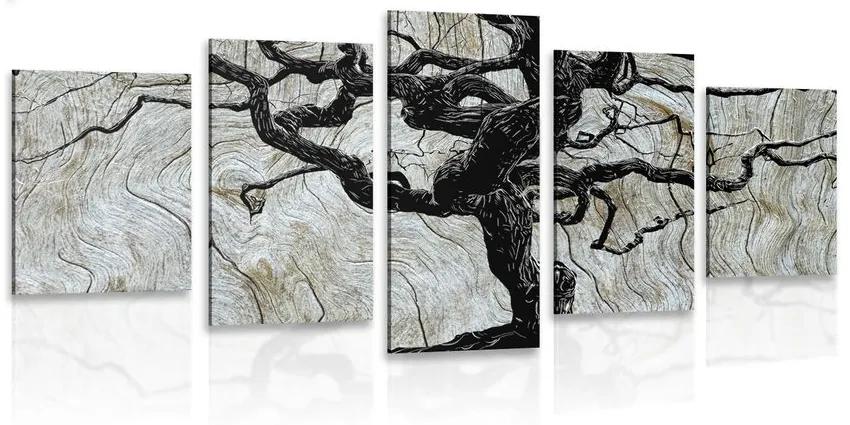 5-dílný obraz abstraktní strom na dřevě Varianta: 100x50
