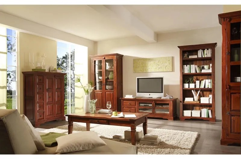 furniture-nabytek.cz - Masivní knihovna Catello z borovicového dřeva, lakovaná, hnědá – 97×38×200 cm