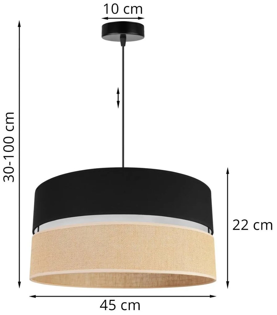 Závěsné svítidlo Juta, 1x jutové/černé textilní stínítko, (fi 45cm), b