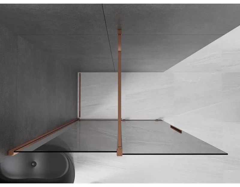 Mexen Velar, sprchová zástěna s posuvnými dveřmi Walk-in 130 x 200 cm, 8mm šedé sklo, růžové zlato, 871-130-000-43-60