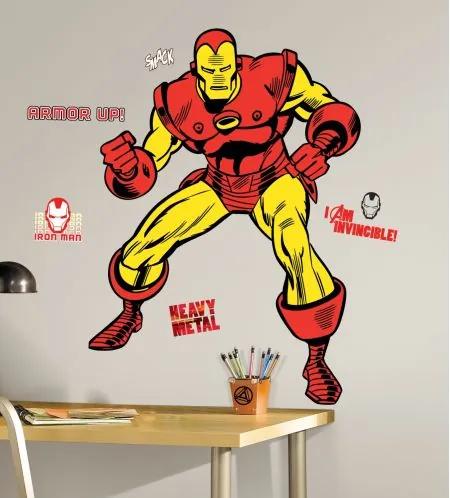 RoomMates, Samolepky na zeď - nálepky Iron man, Přibližný rozměr sestavené nálepky  Iron mana je přibližně: šířka 85,1 cm x výška 119,4 cm , Samolepící  dekorace a obrázky | Biano