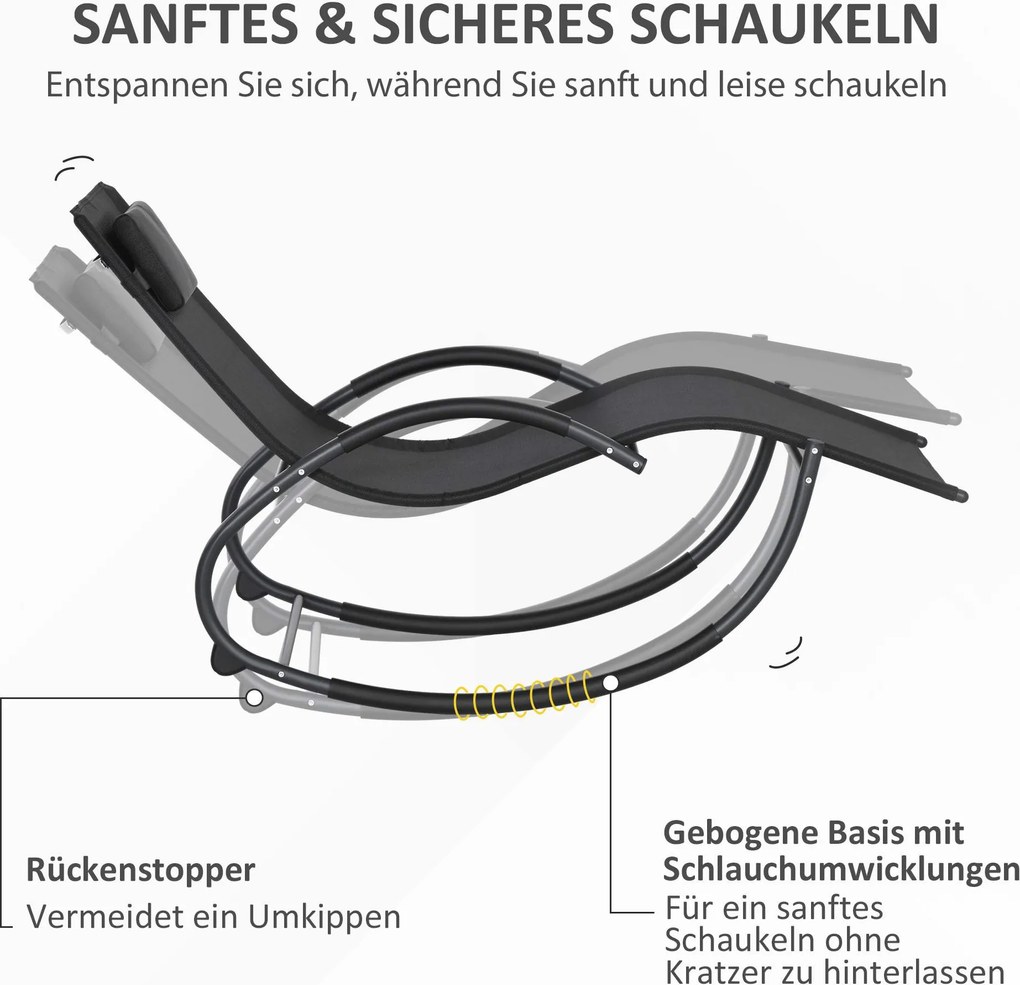 Houpací lehátko Outsunny Houpací křeslo s polštářem Zahradní lehátko 155 x 61 x 88 cm z textilenu v černé barvě pro venkovní relaxaci | Aosom.de