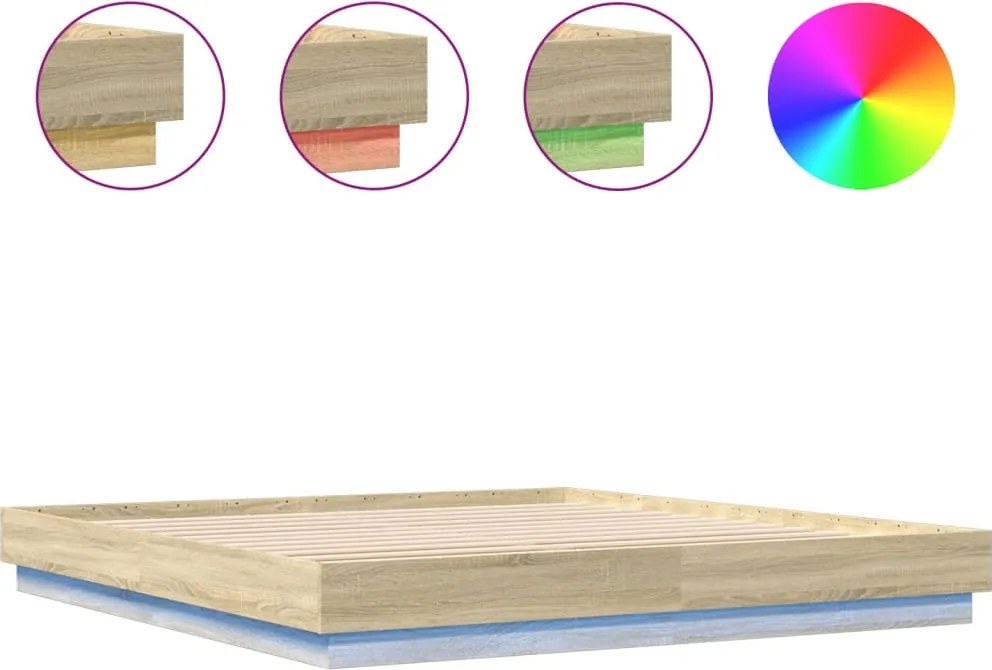 Rám postele s LED osvětlením dub sonoma 200 x 200 cm 3209767