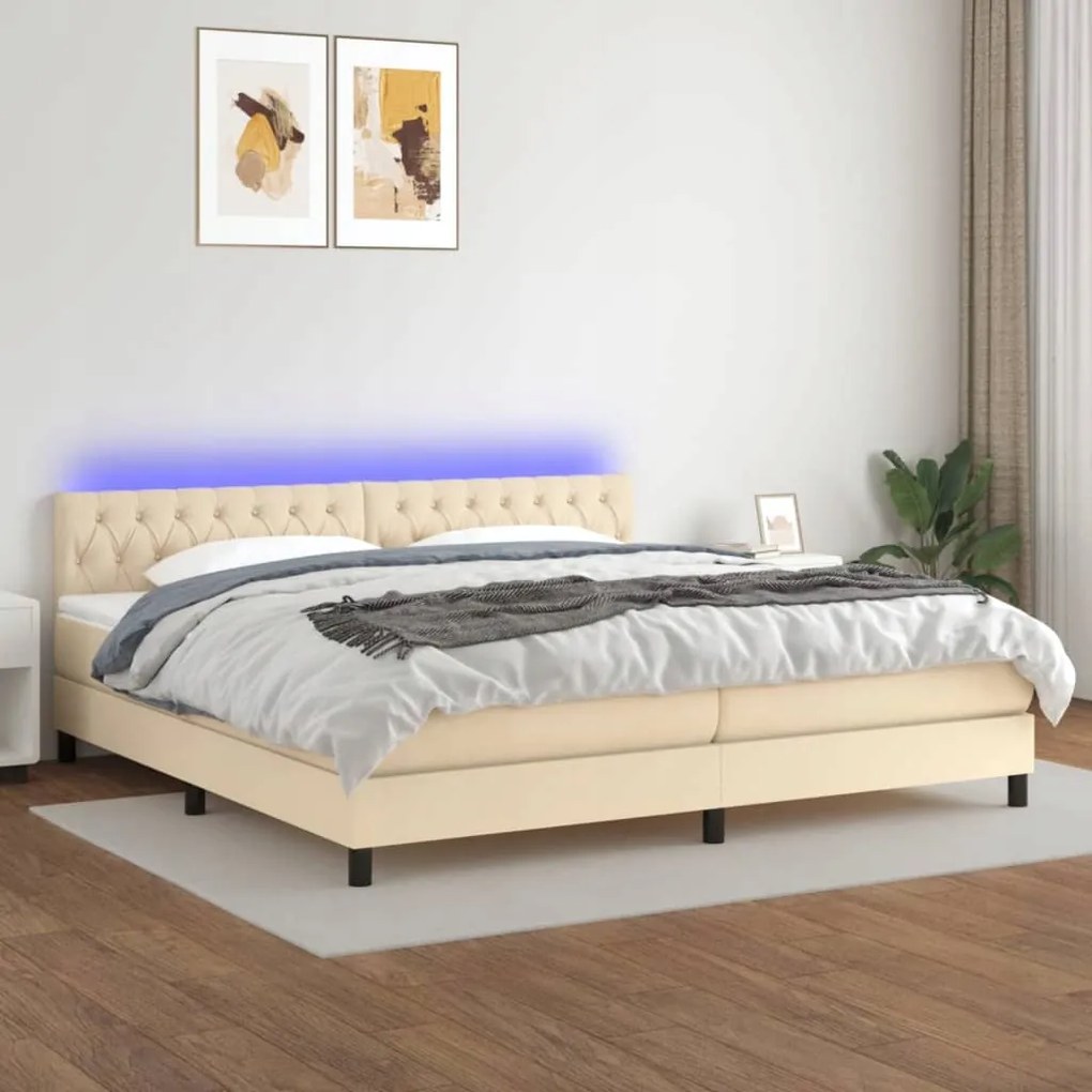 Box Spring Postel S Matrací A Led Textil Krémová Prošívaný design 200 x 2