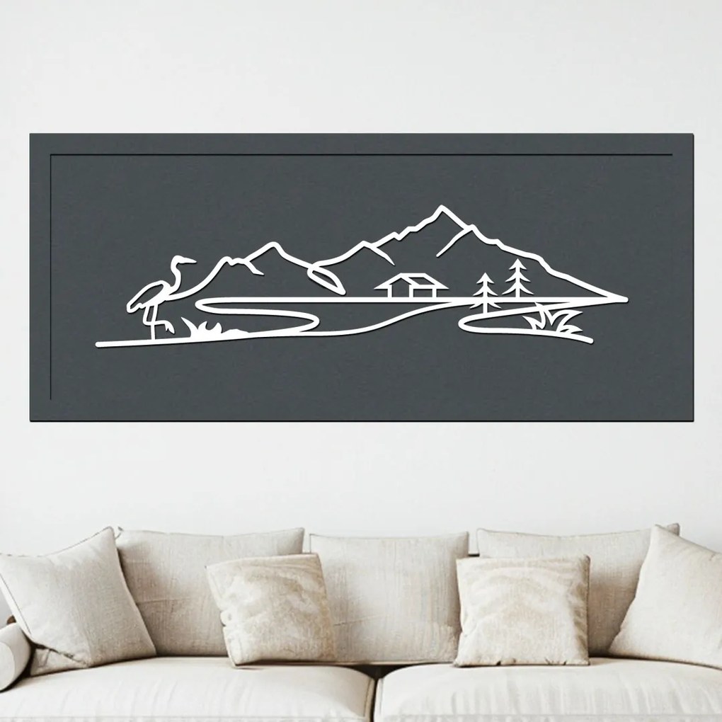 dřevo života Dřevěný obraz JEZERO Zvolte rozměr (cm): 80x34, Zvolte barvu dekoru: Dub zlatý-Černá