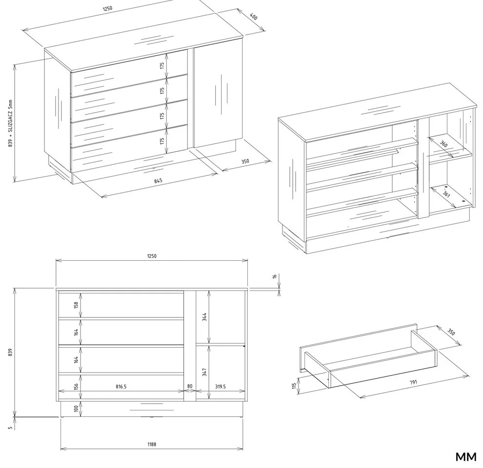 Komoda AMBER 1D4S kašmír