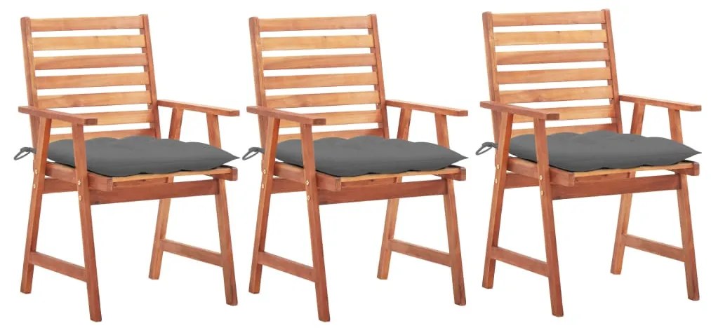 3064363 vidaXL Zahradní jídelní židle s poduškami 3 ks masivní akáciové dřevo