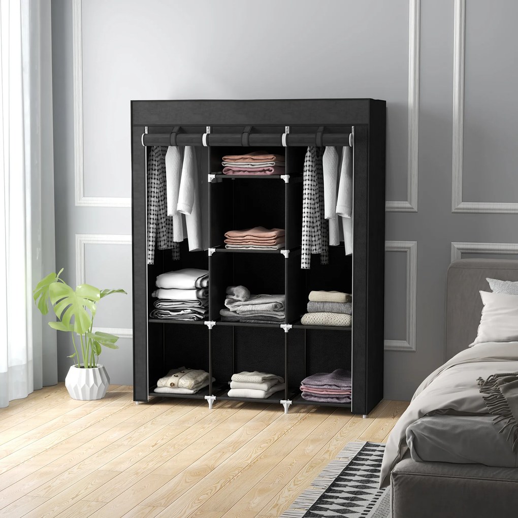 HOMCOM Látková šatní skříň s tyčí na šaty 8 úrovní 125x43x162,5cm světle šedá prostorově úsporná skládací skříň do předsíně a ložnice | Aosom.de