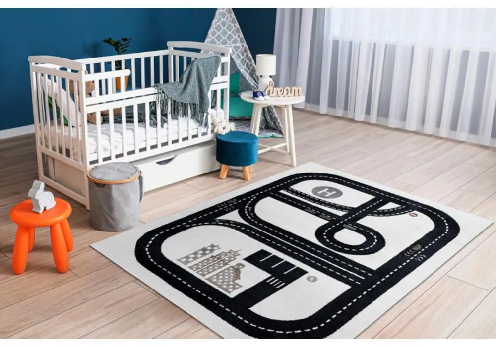 Dětský kusový koberec Závodní dráha krémově bílý 80x150cm