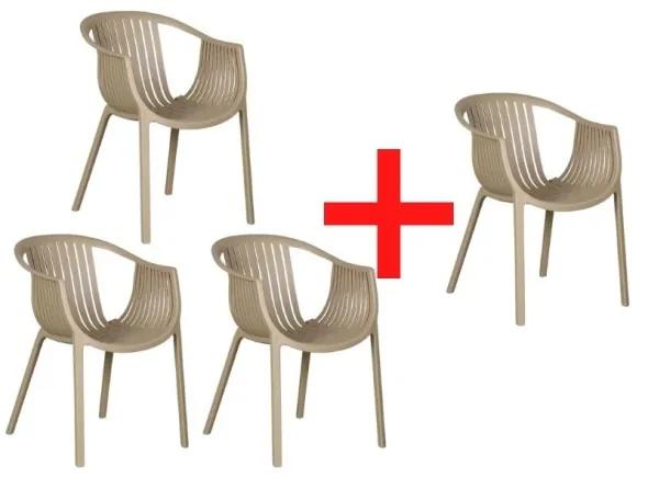 Plastová bistro židle LOUNGE, béžová, 3+1 ZDARMA