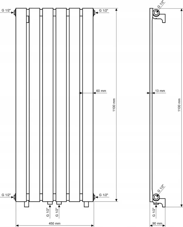 Gamma Vertical, topné těleso 450x1100 mm, 553 W, černá matná, GMA-VERT-11045-BK