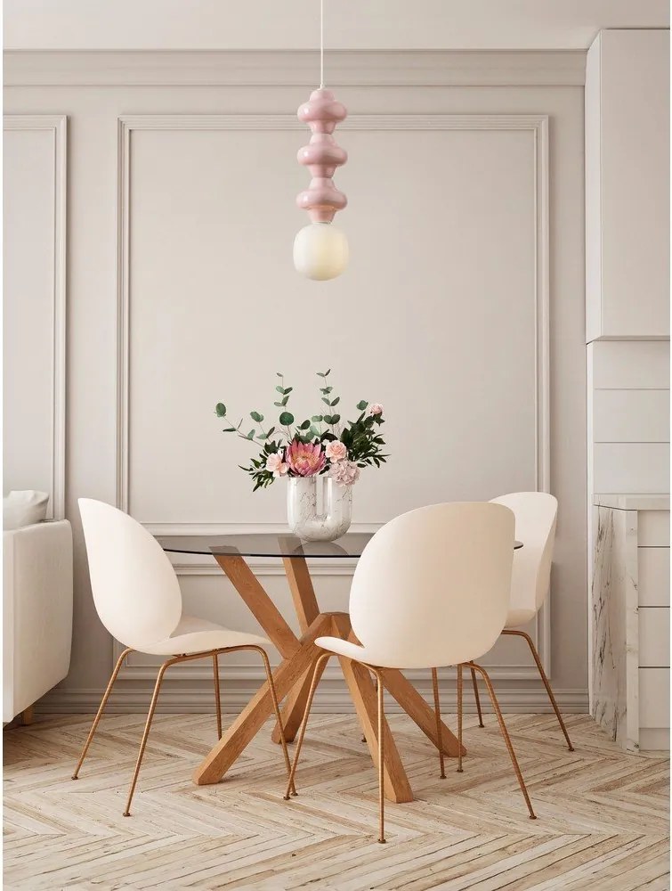 Bílé/světle růžové keramické závěsné svítidlo se skleněným stínidlem ø 18 cm Clio – Nova Luce