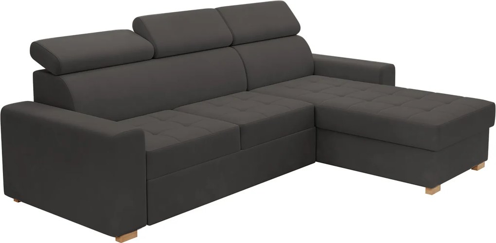 Rohová rozkládací sedací souprava do L MONSUM, 245 cm, s úložným prostorem Roh pohovky: Levý roh, Barva látky: Černá (Kronos 07)