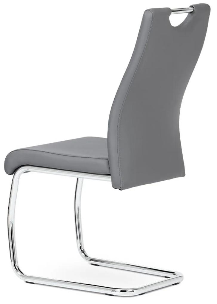 Jídelní židle DCL-418 GREY, šedá koženka, chrom