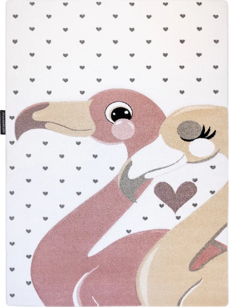 Detský kusový koberec Petit Flamingos hearts cream, 160x220, ružová, detská izba, Dywany Łuszczów