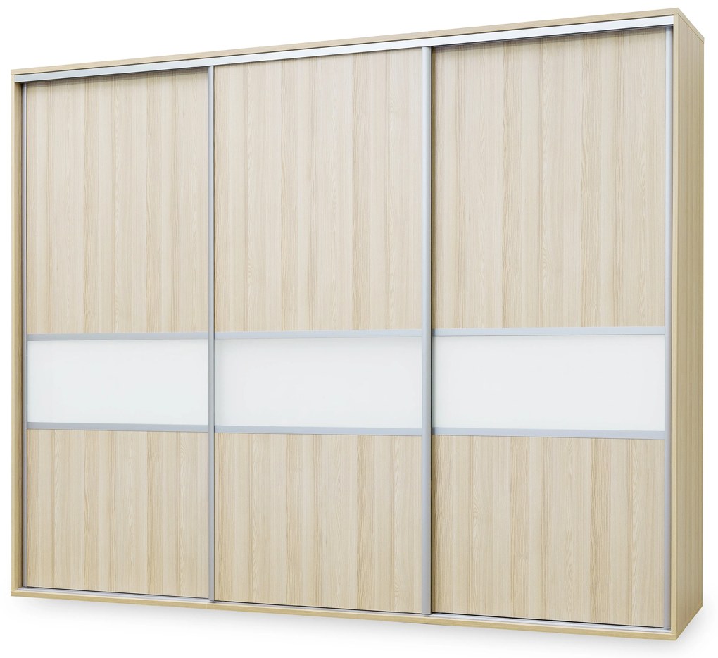 Nábytek Mikulík Skříň FLEXI 3 - 3x dveře dělené sklem LACOBEL ROZMĚR: (š/v/h) 260 x 240 x 65 cm