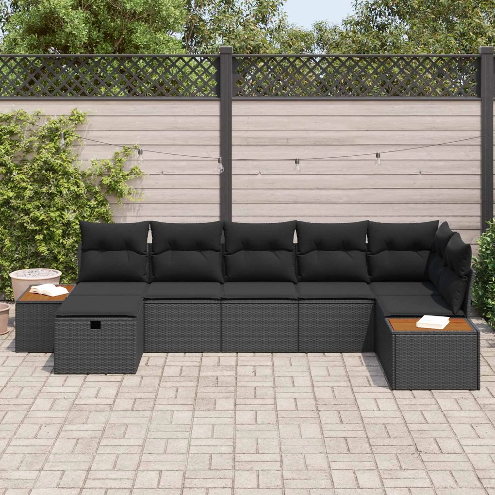 Sada zahradních pohovek s polštářem 7 pcs Černá Poly ratan 3360972