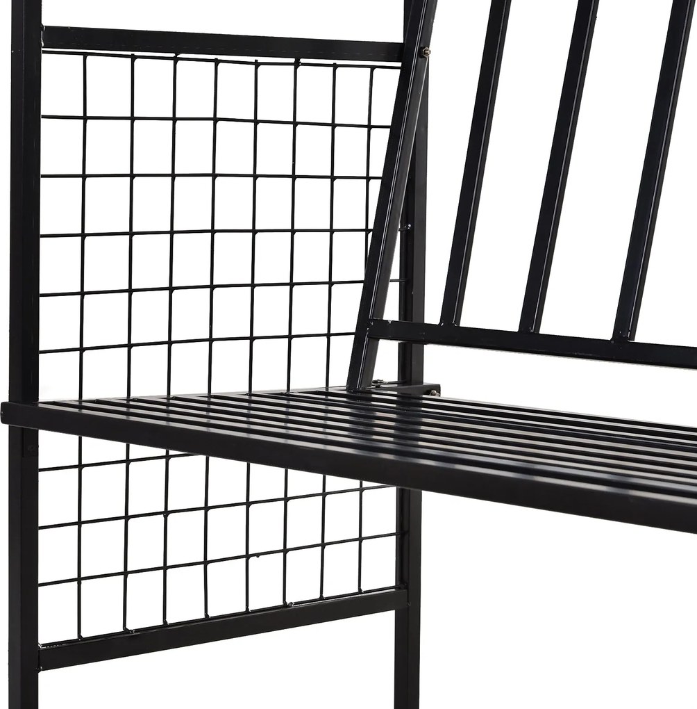 Zahradní oblouk Outsunny s lavičkou, kovový treláž na popínavé rostliny, černý, 154 x 60 x 205 cm