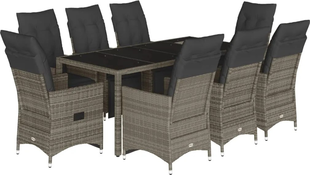 9dílný zahradní bistro set s poduškami šedý polyratan 3276898