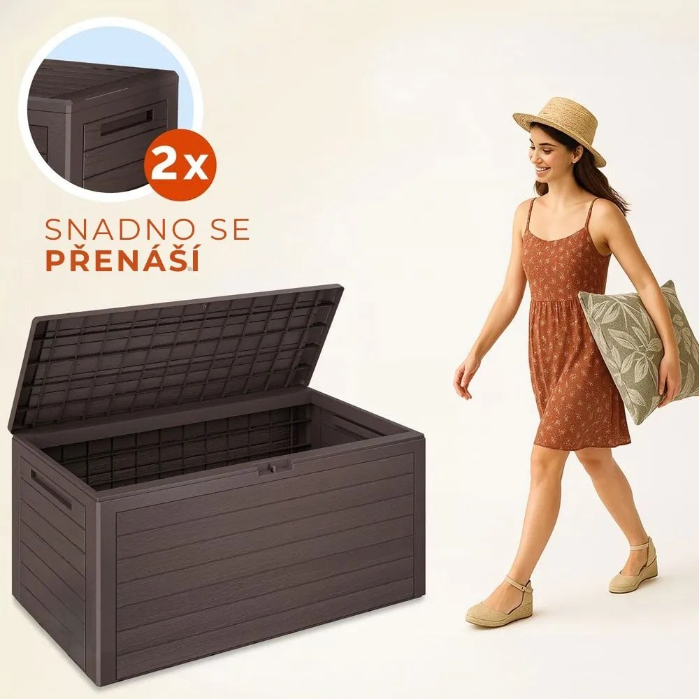 Úložný box WOODEBOX, 280L, 120x46x57cm, tmavě hnědá Prosperplast