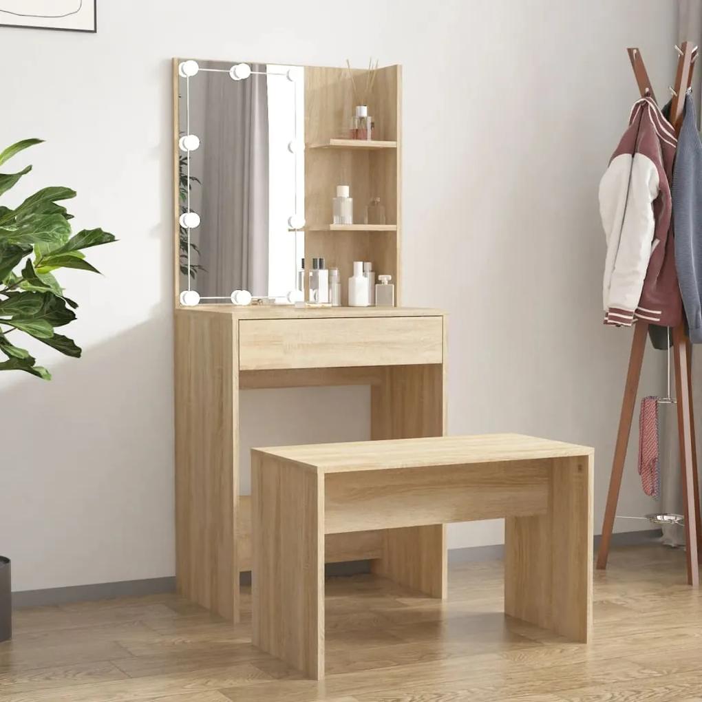 Toaletní stolek sada s LED dub sonoma kompozitní dřevo - Default Title