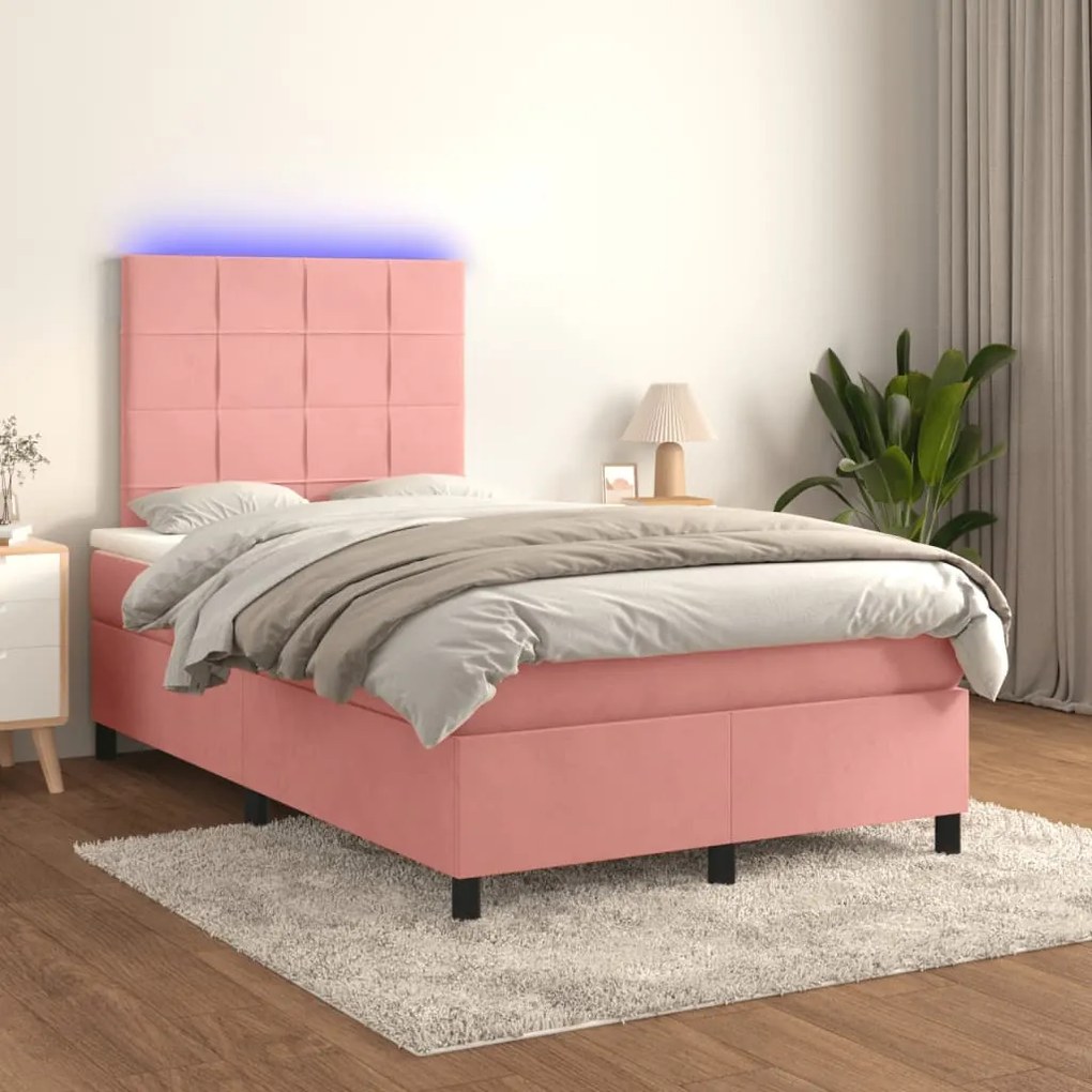 Box spring postel s matrací a LED růžová 120 x 190 cm samet 3270316