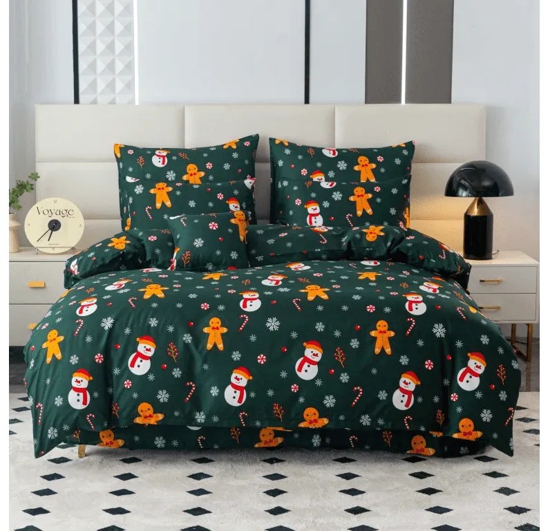 Povlečení z mikrovlákna SNĚHULÁK A PERNÍČEK zelené Rozměr povlečení: 2 ks 70 x 90 cm | 200 x 220 cm