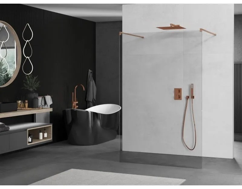 Mexen Kioto, sprchová zástěna Walk-In 160 x 200 cm, 8mm čiré sklo, měděný matný profil, 800-160-002-65-00