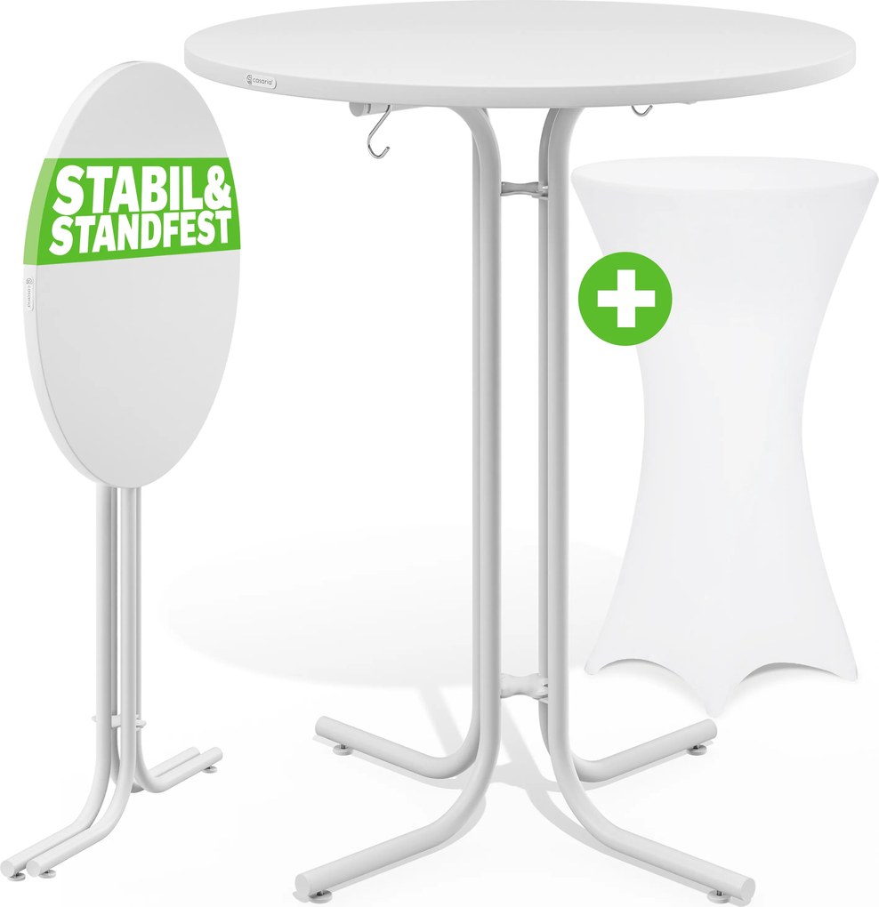 Barový stolek bílý 110x70cm + Potah na barový stolek bílý Ø70cm