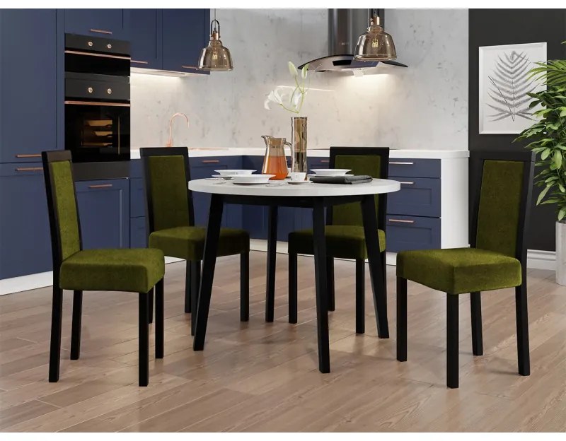 Jídelní stůl se 4 židlemi AL081, Barva dřeva: bílá-L, Potah: Hygge D91, Barvy nožiček: černá