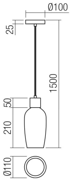 Redo 01-4044 - Lustr na lanku ATLANTIS 1xE27/42W/230V pr. 11 cm černá