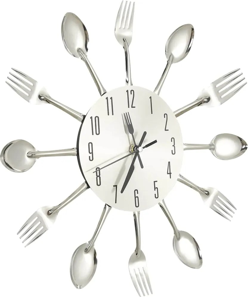 Nástěnné hodiny s vidličkami a lžícemi stříbrné 31 cm hliník 325162