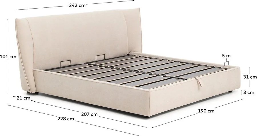 Béžová čalouněná dvoulůžková postel z žinylky s úložným prostorem s roštem 180x200 cm Arvian – Kave Home