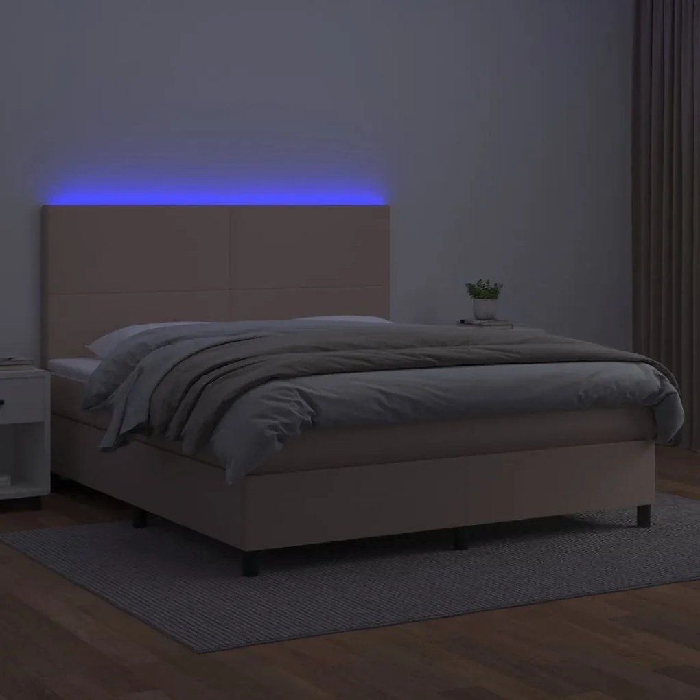 Box spring postel matrace a LED cappuccino 180x200cm umělá kůže 3135842