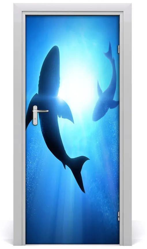 Samolepící fototapeta na dveře Obrys žraloků 75x205 cm
