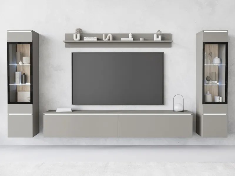 Nábytek do obývacího pokoje Sawoti II, Barva: šedé palladium, Osvětlení: osvětlení LED - bílé